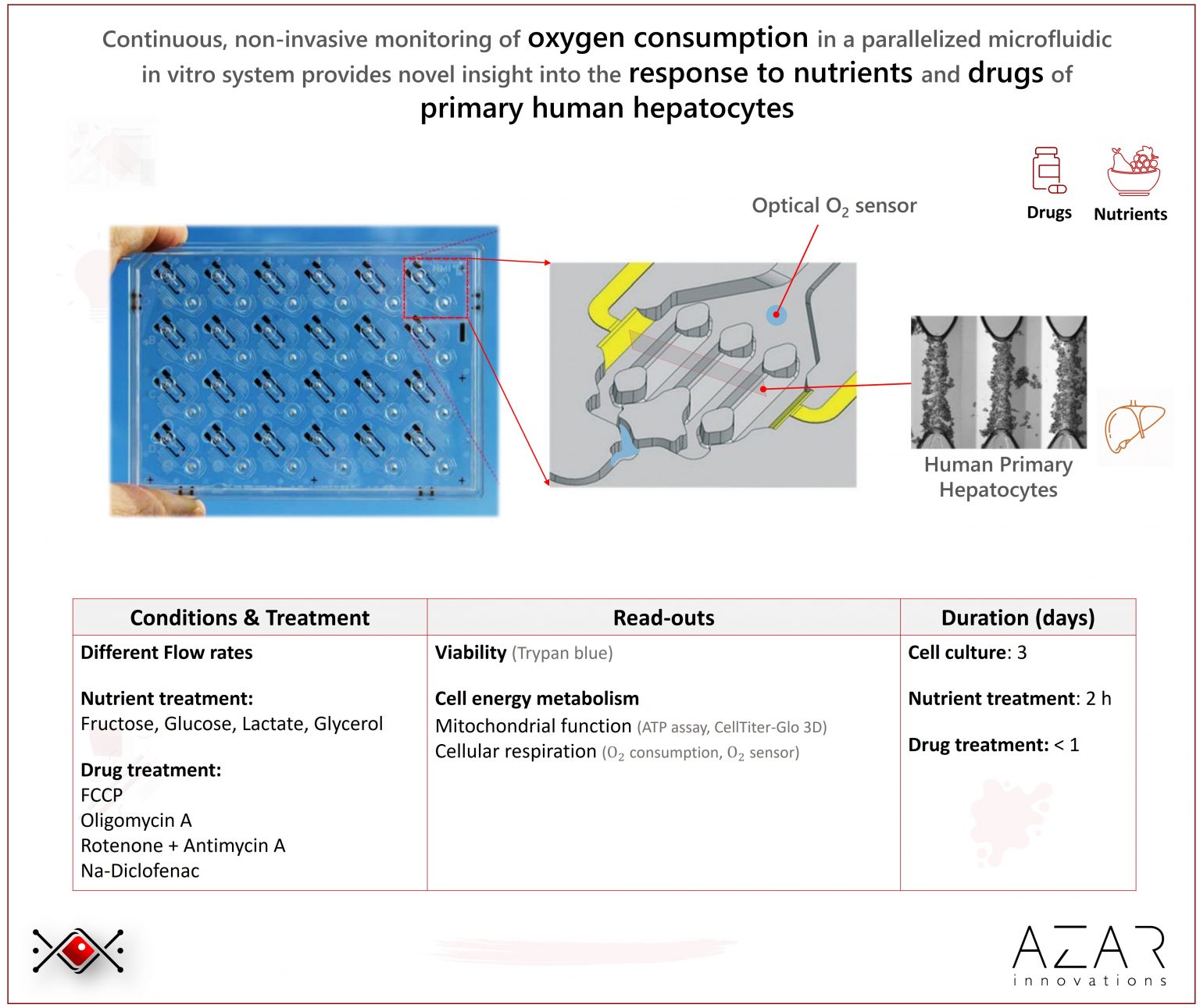 Oxygen monitoring in a liver on a chip with primary human hepatocytes